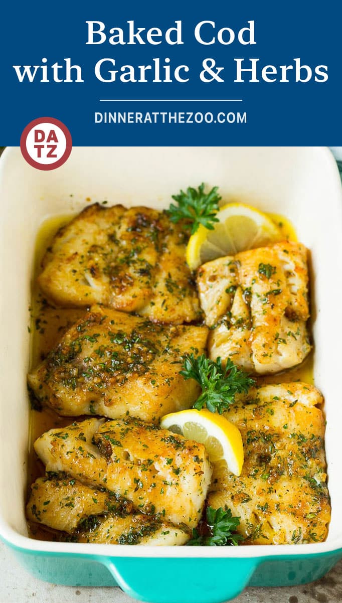 Baked Cod with Garlic and Herbs - Dinner at the Zoo